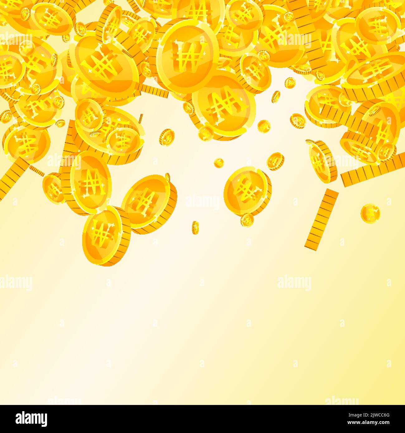 Korean won coins falling. Scattered gold WON coins. Korea money. Great ...