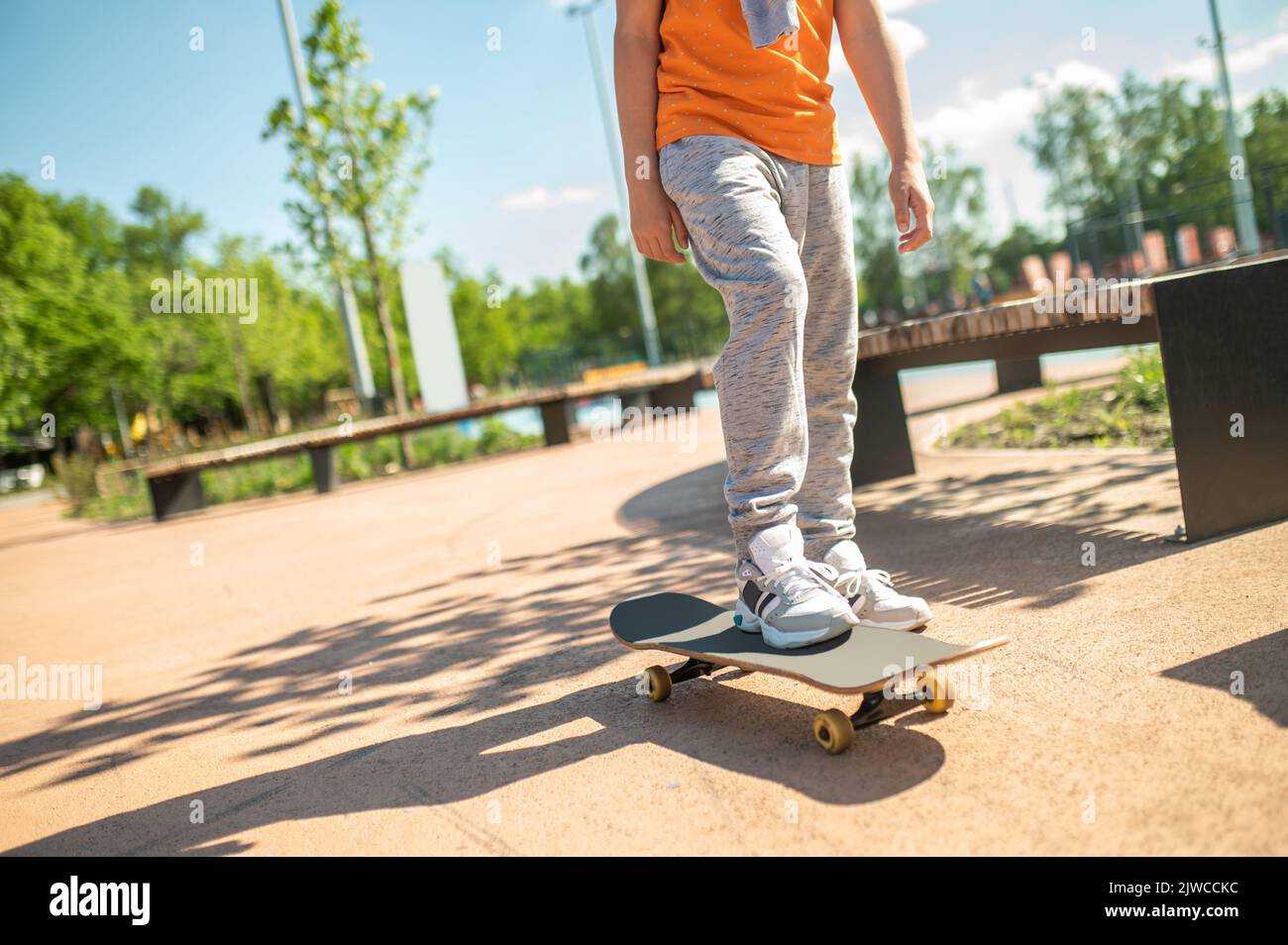 Male person practicing skateboarding skills in the park Stock Photo - Alamy
