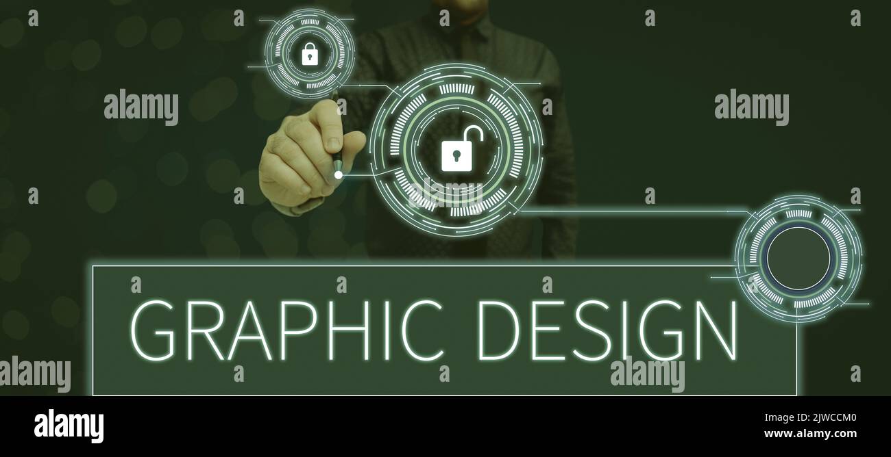 Text caption presenting Graphic Designart or skill of combining text and pictures in ...