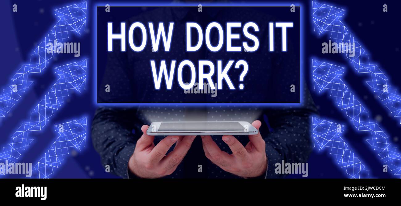 Hand writing sign How Does It Work questionAsking on how stuff being ...