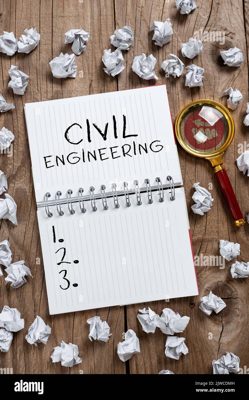 Handwriting text Civil EngineeringPlanning Design Building of roads ...