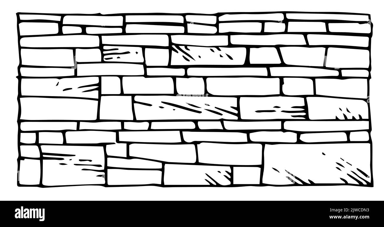 Wall of flat even stone. Masonry in construction of houses and fences. Natural building material ...