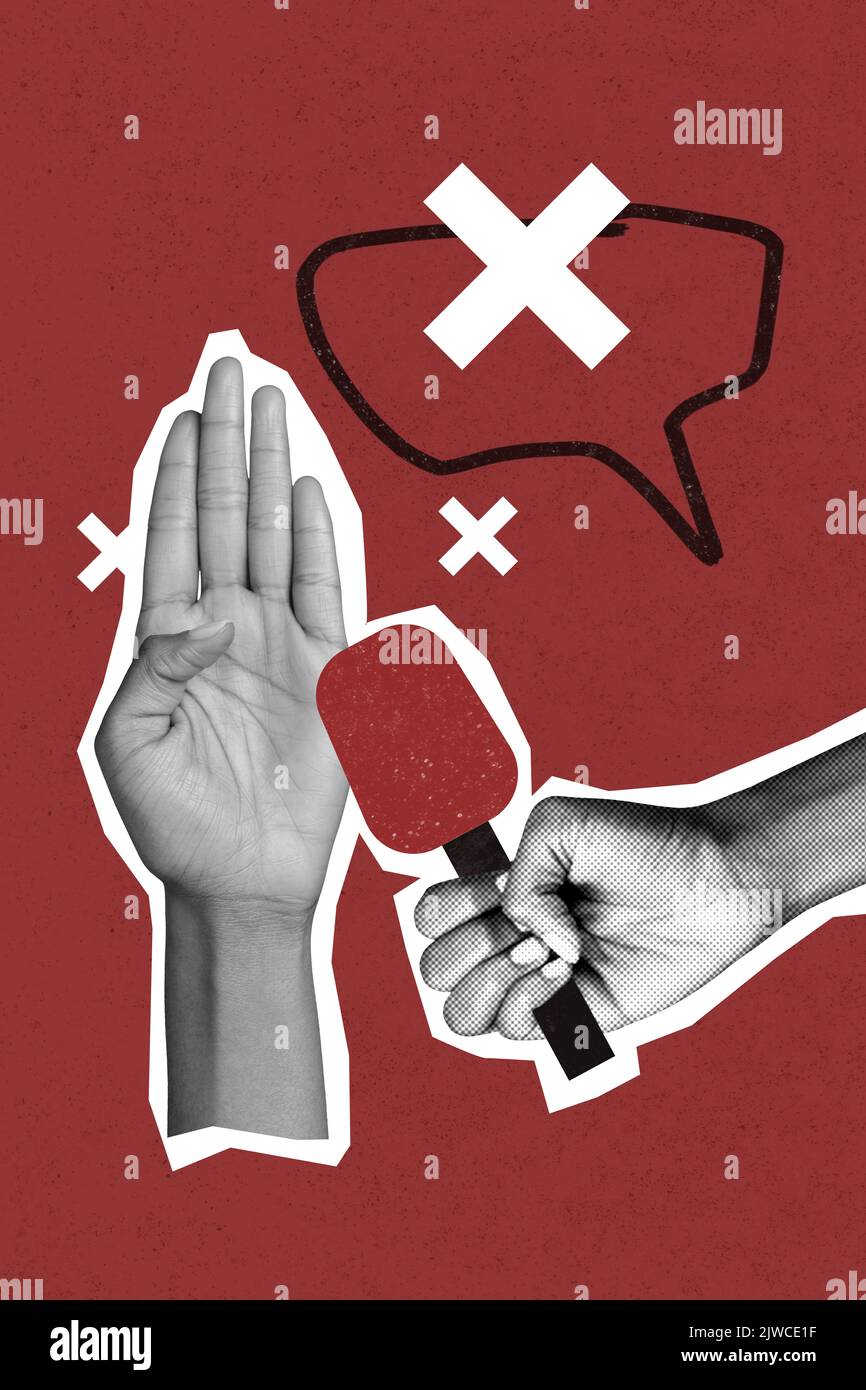 Exclusive minimal magazine sketch collage of hand showing stop sign ...