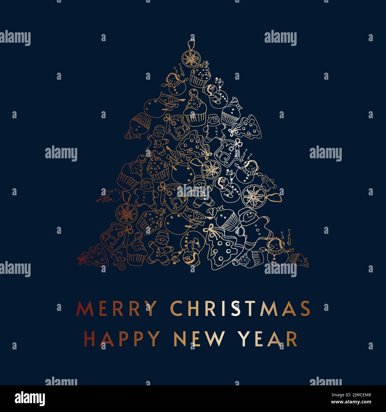 Vector hand drawn template. Christmas, winter doodle elements. Festive ...