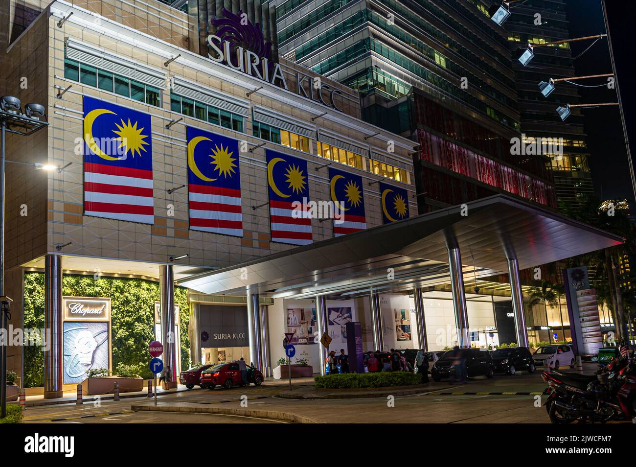 Entrance to the Sura KLCC Shopping mall taken at night, Kuala Lumpur ...