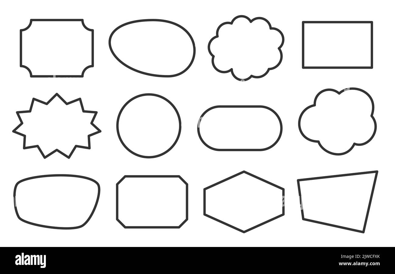 Speech bubble geometric shapes black line set. Outline cartoon abstract ...