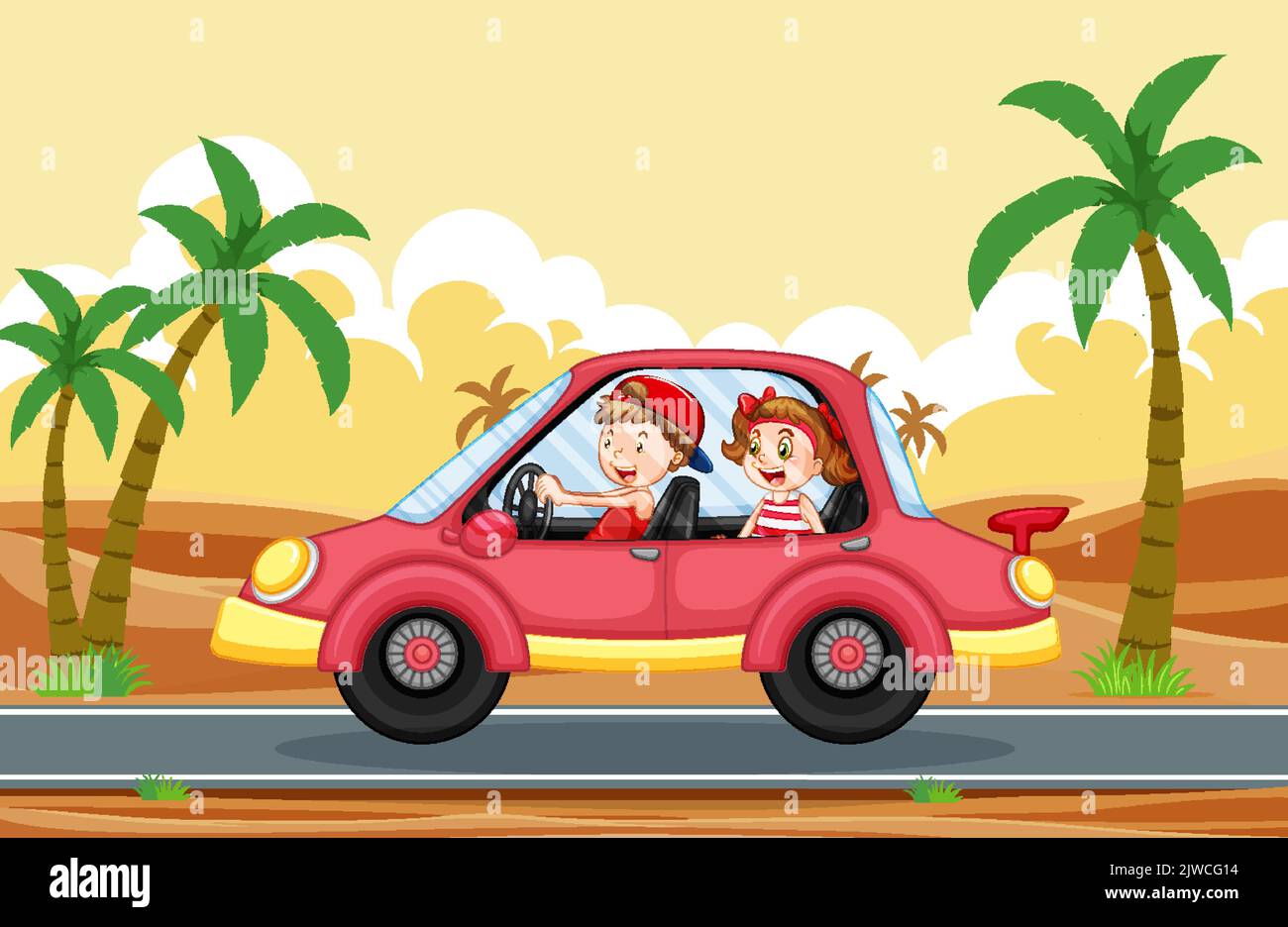 Road trip vacation at the beach illustration Stock Vector Image & Art ...