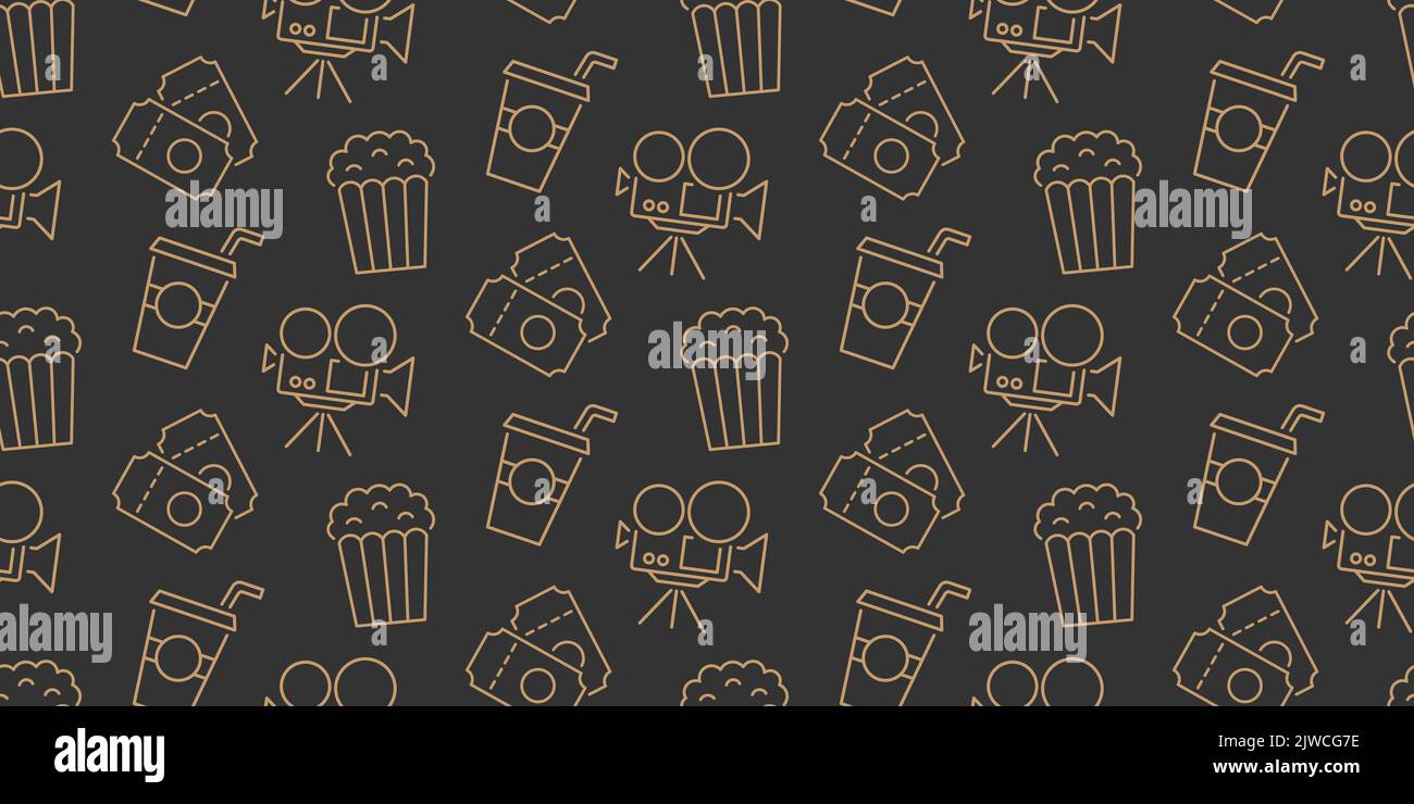 Cinema seamless pattern with icons Movie black background Stock Vector ...