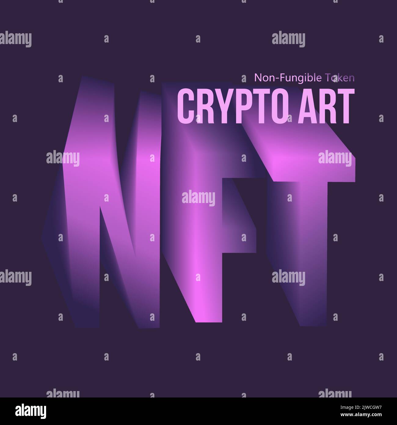 Purple abbreviation NFT text of a 3D illustration non-fungible token ...