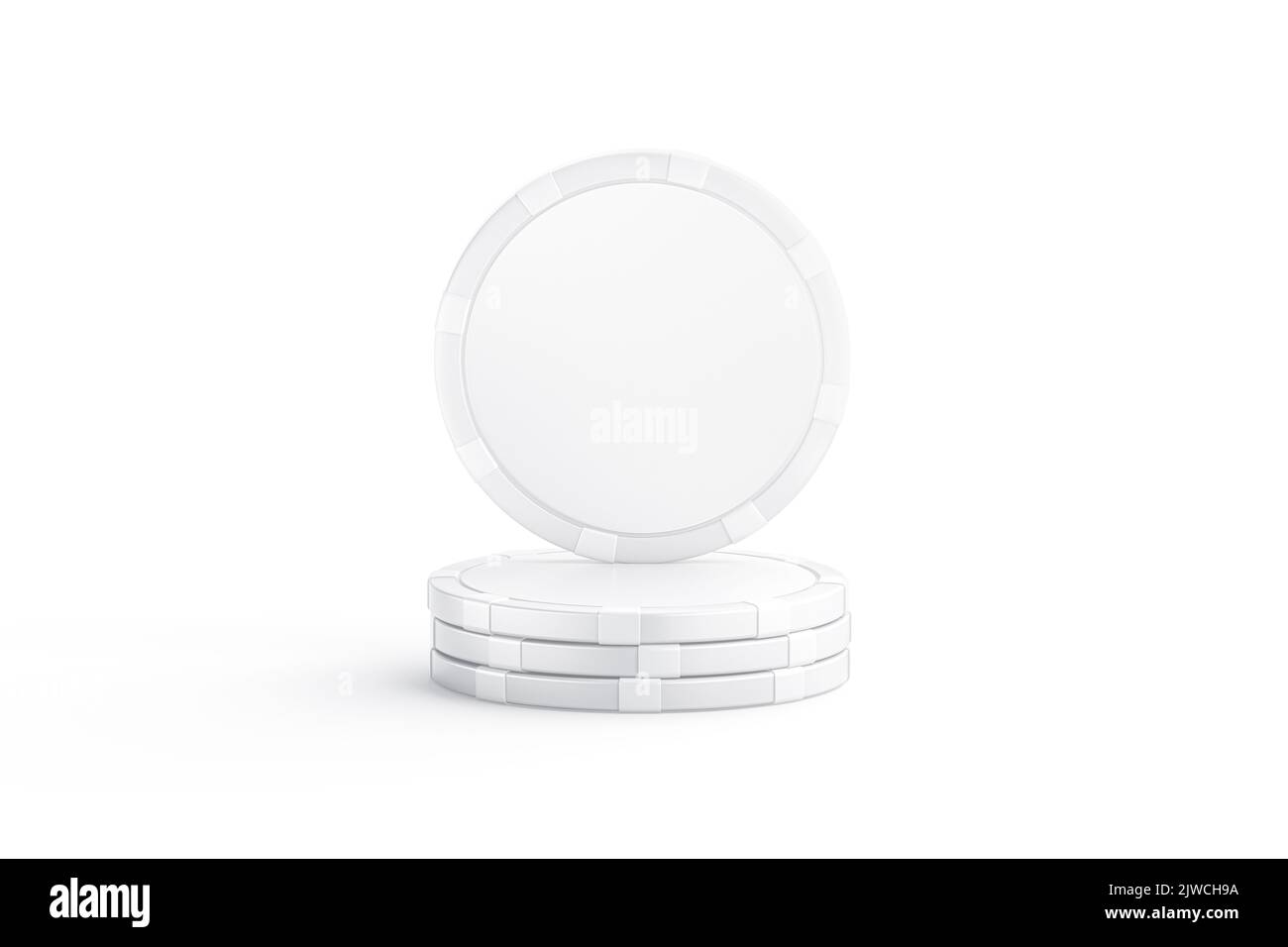 Blank white plastic round chip mockup stand on stack, isolated Stock ...