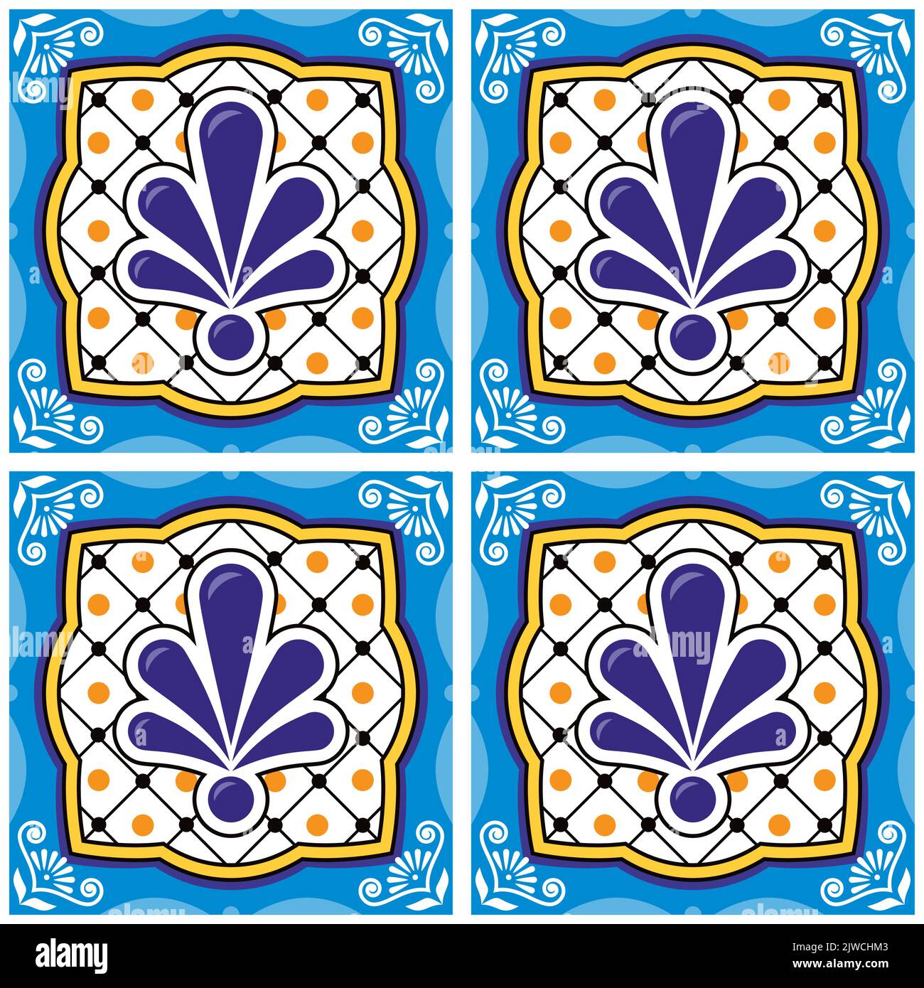 Mexican tiles vector design inspired by talavera decorations, floral ...