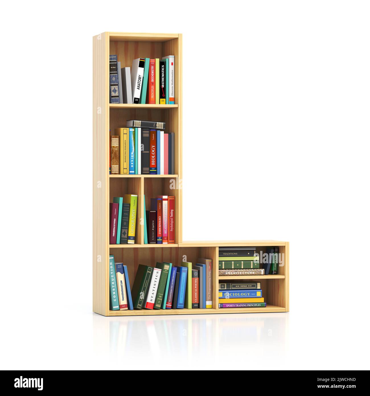 Letter L in form of bookshelf with book and texbooks. Educational and ...