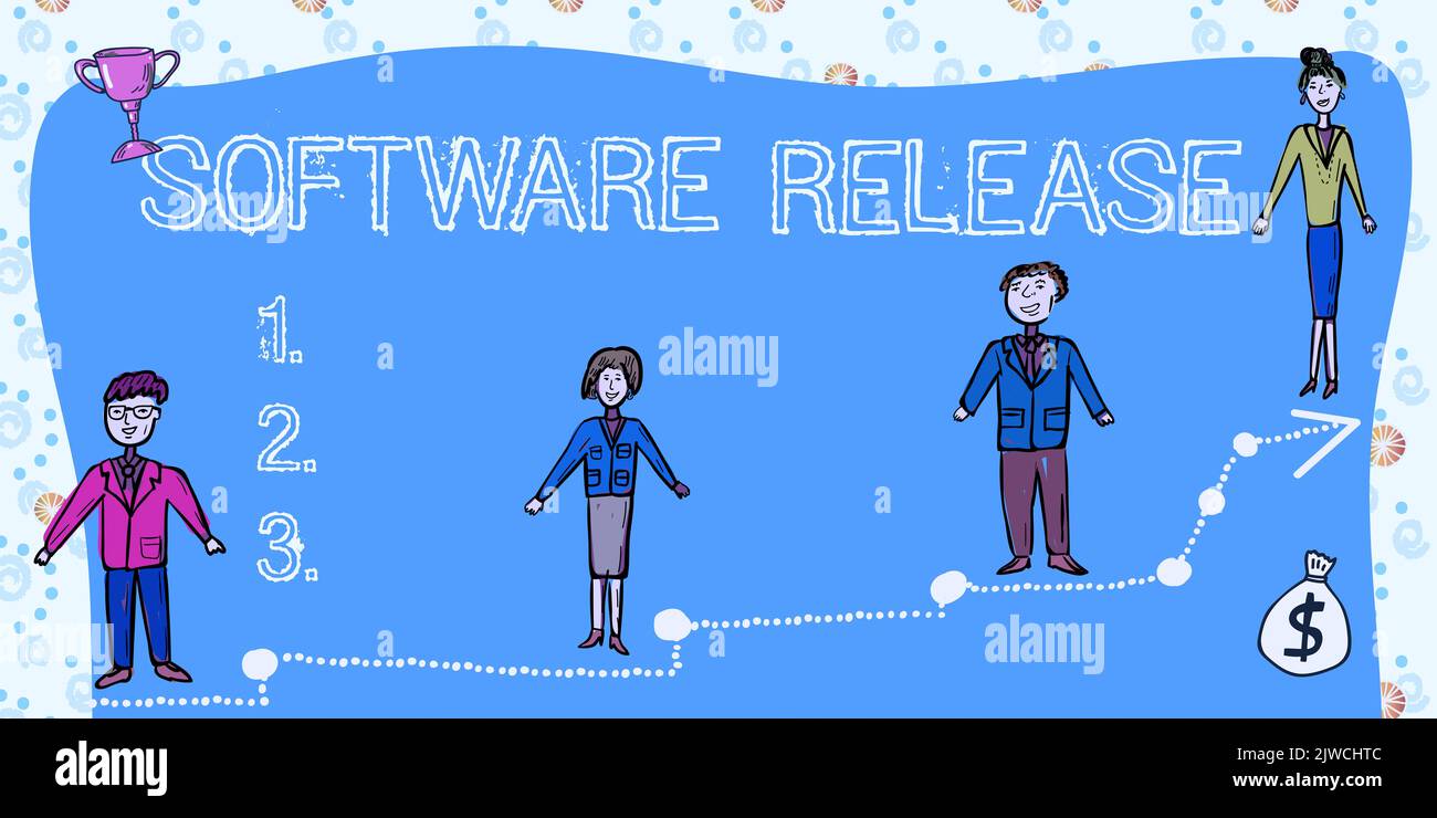 Text sign showing Software Releasesum of stages of development and ...