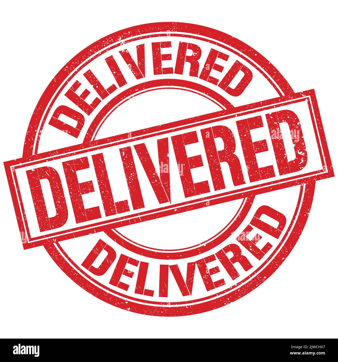 DELIVERED text written word on red round stamp sign Stock Photo - Alamy
