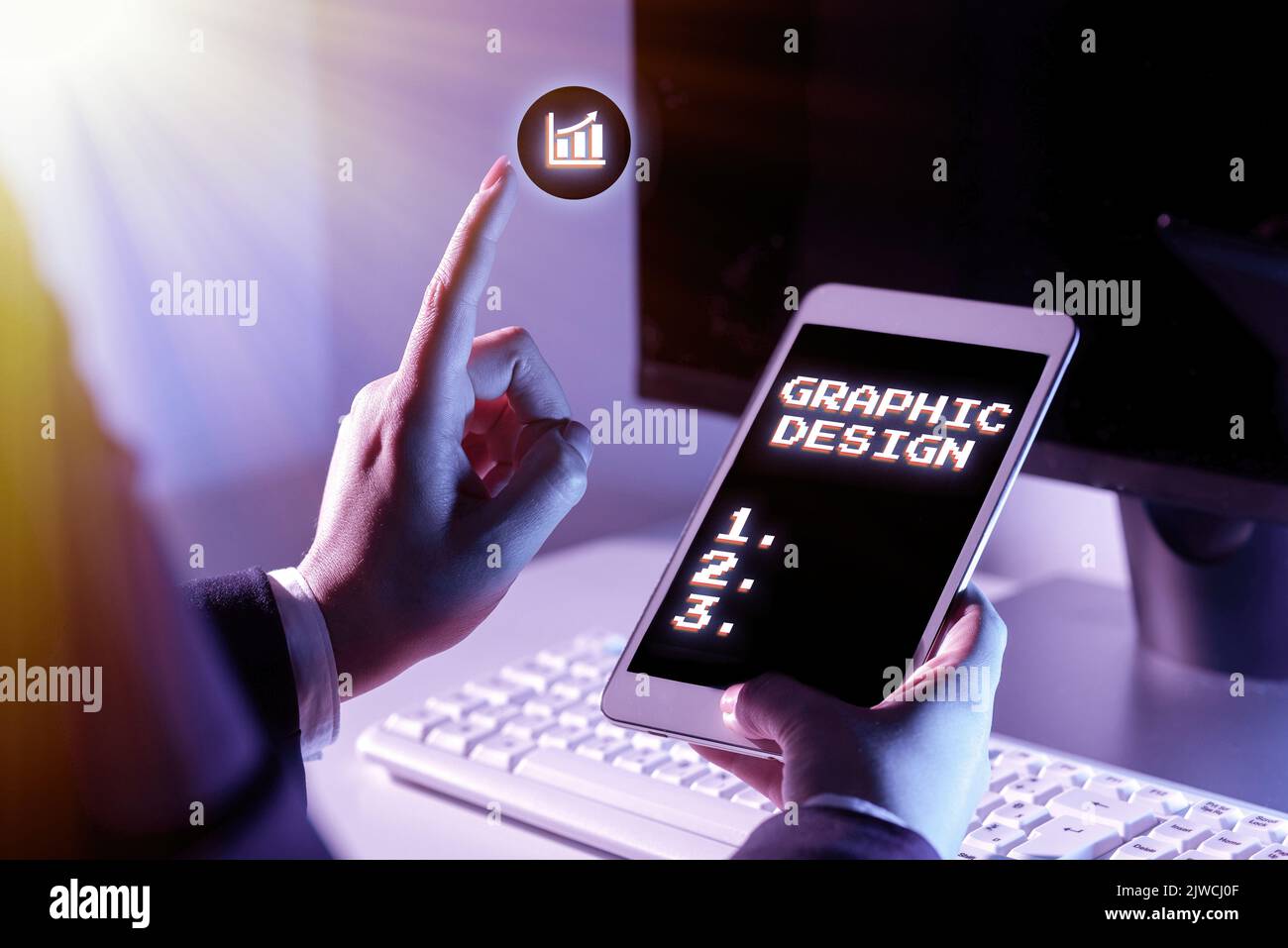 Text caption presenting Graphic Designart or skill of combining text and pictures in ...