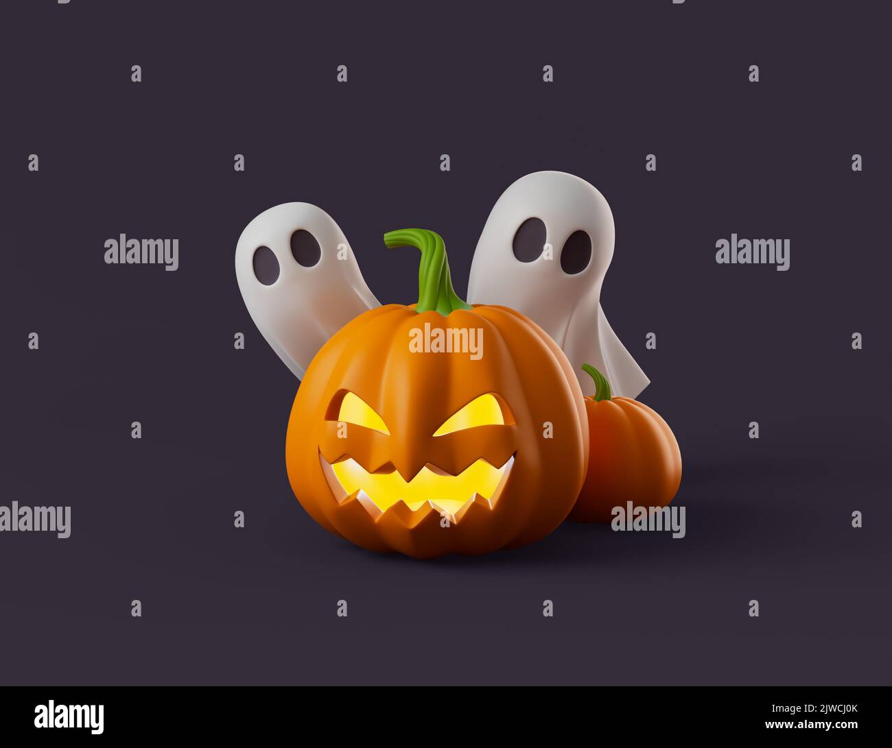 Simple halloween cartoon pumpkin jack with ghosts 3d render ...