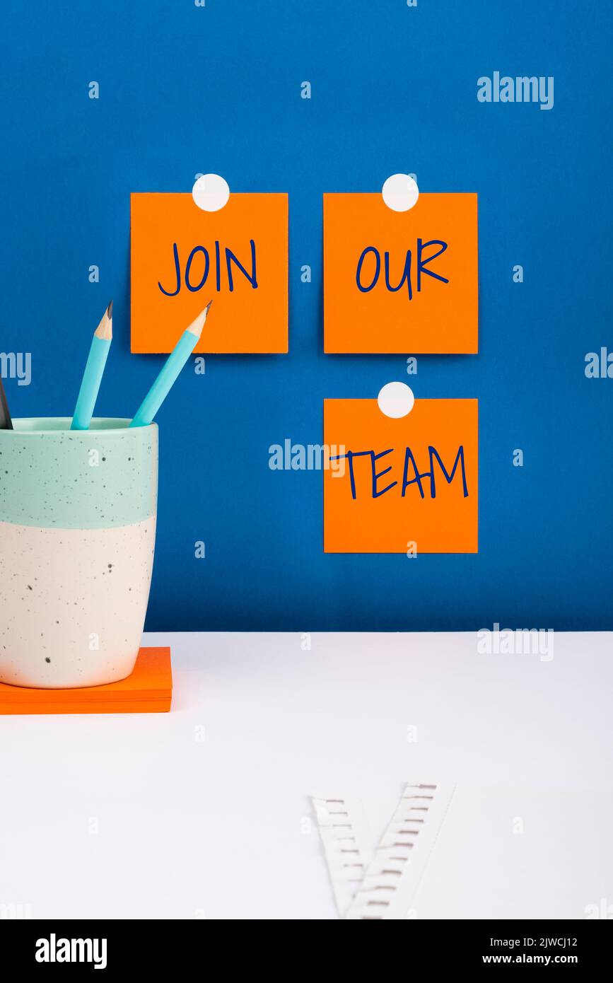 Hand writing sign Join Our Team. Business showcase Allied Associate ...