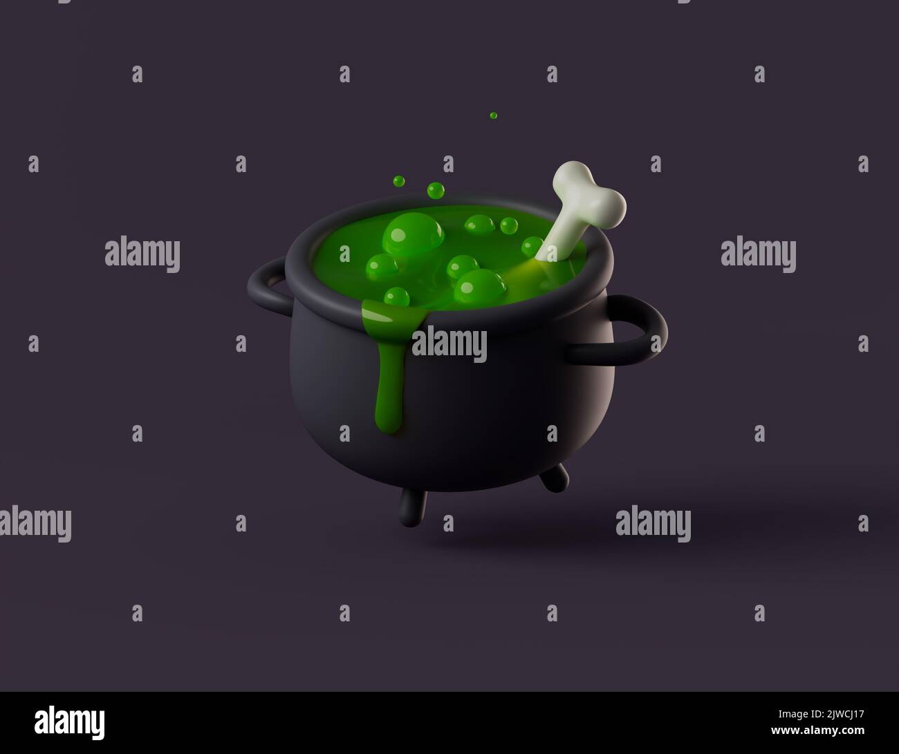 Simple halloween cartoon witch's boiling cauldron with bone inside 3d ...