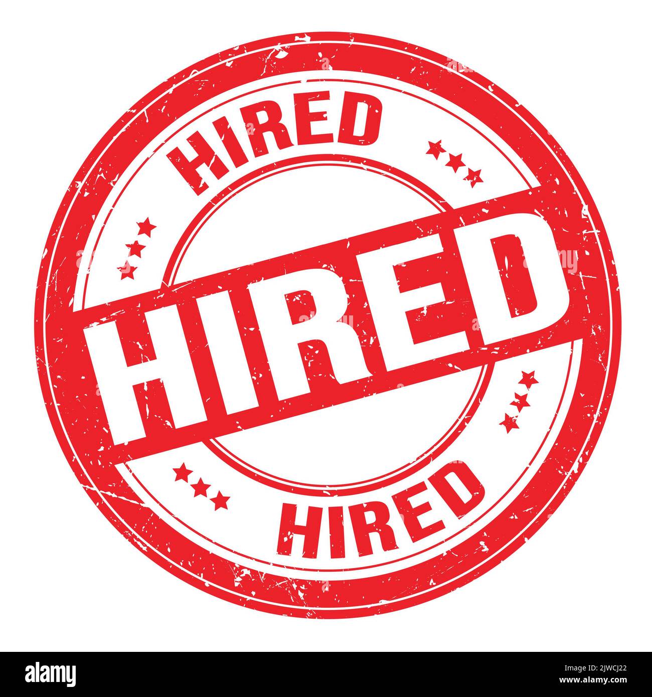 HIRED text written on red round grungy stamp sign Stock Photo - Alamy