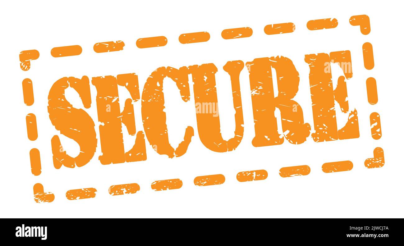 SECURE text written on orange dash stamp sign Stock Photo - Alamy