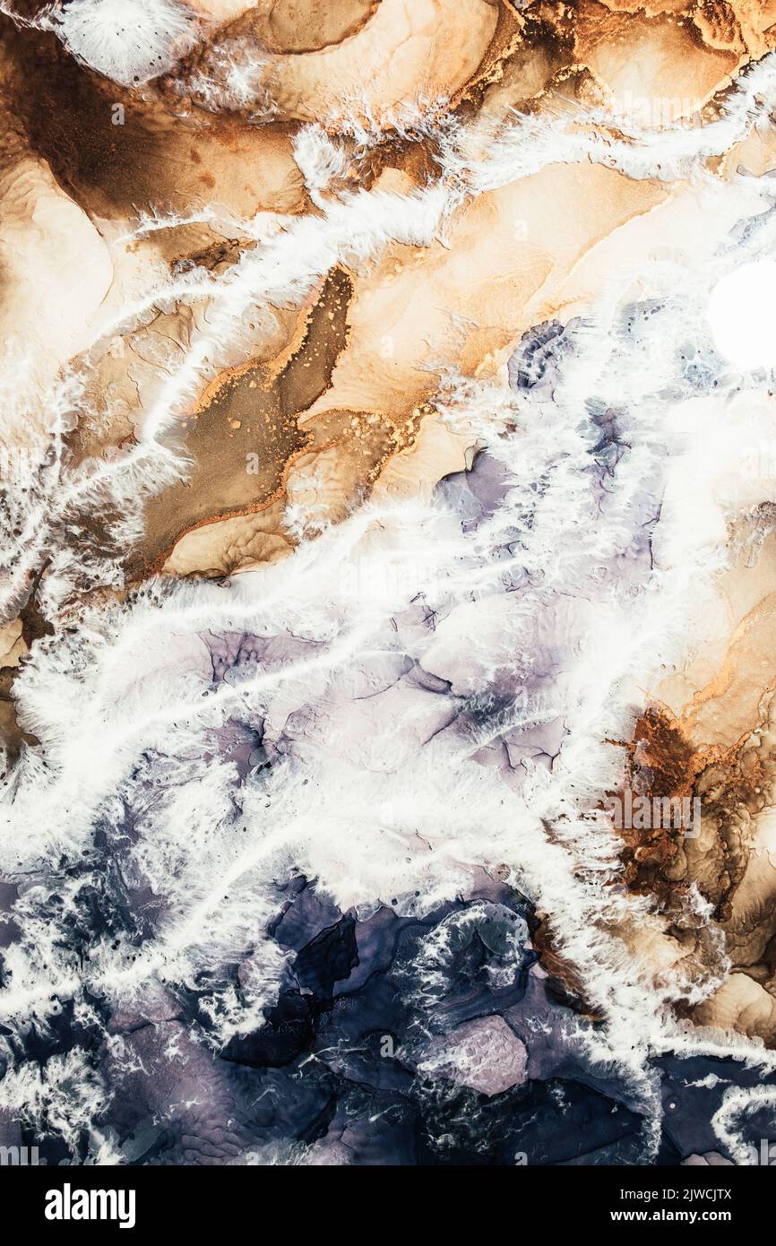 marble texture ink water frozen brown land blue Stock Photo - Alamy