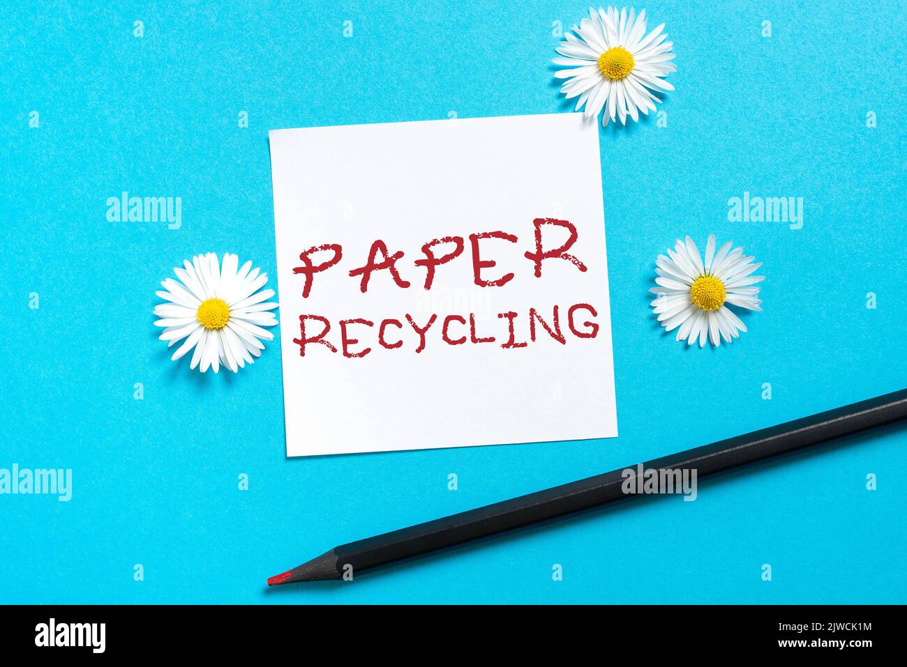 Text sign showing Paper RecyclingUsing the waste papers in a new way by ...