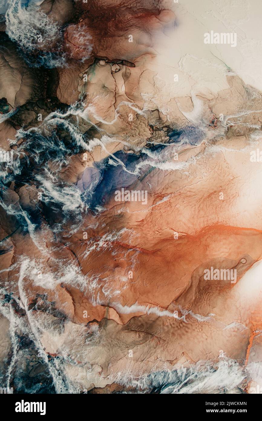 marble texture alcohol ink water beige blue streak Stock Photo - Alamy