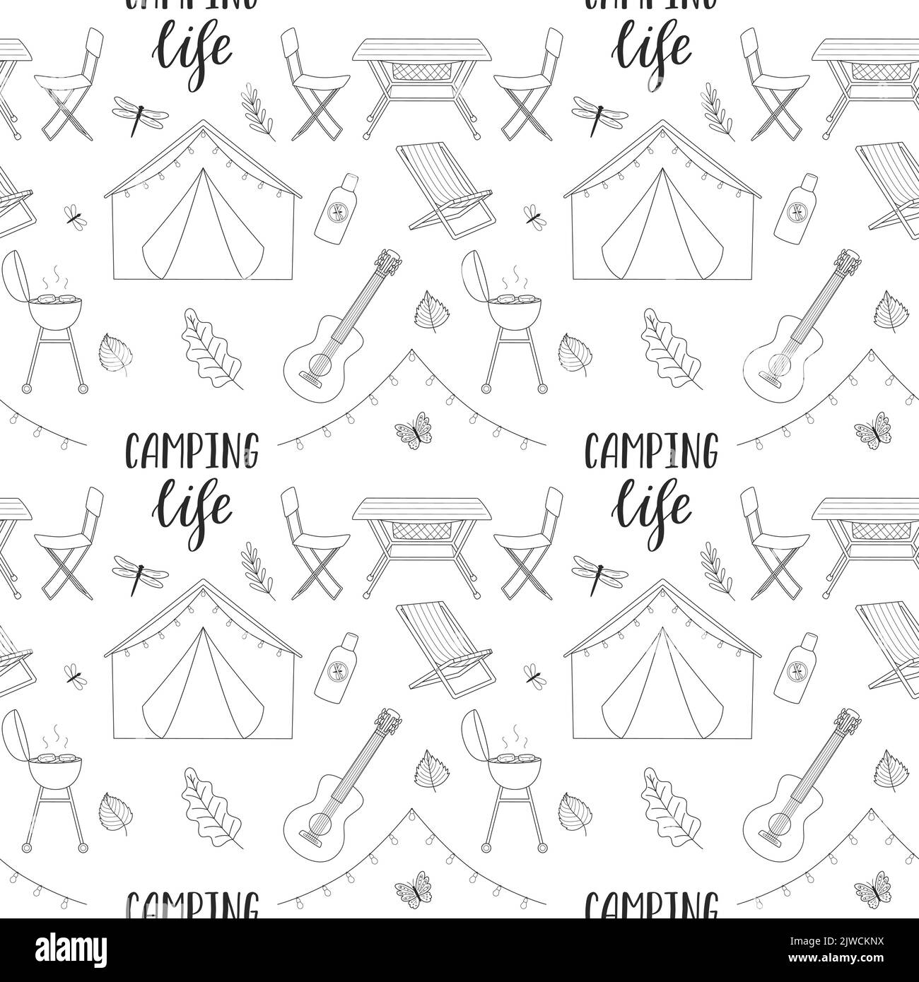 Camping seamless pattern camp Cut Out Stock Images & Pictures - Alamy