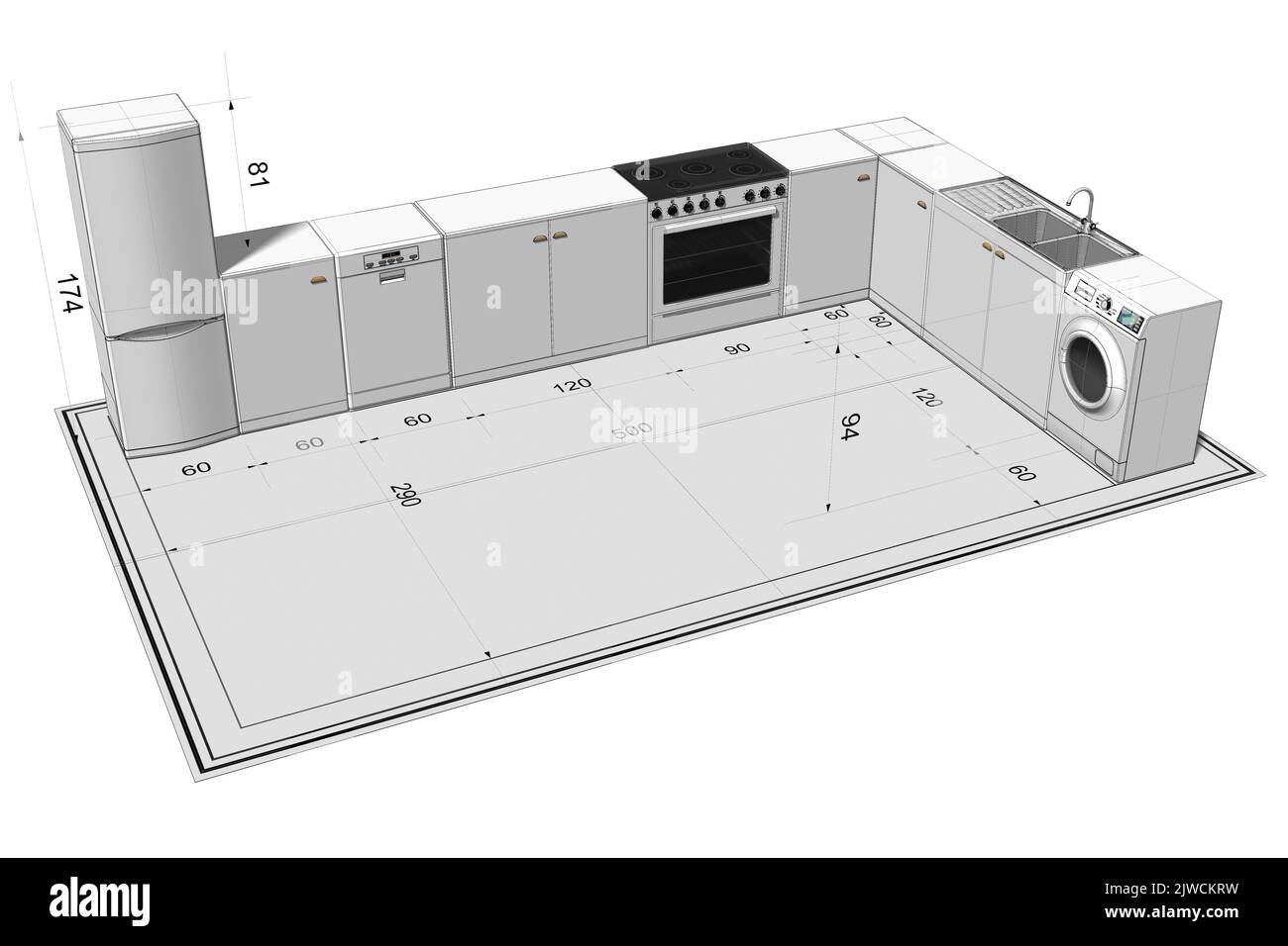 3D illustration. Modular kitchen complete with appliances Stock Photo ...