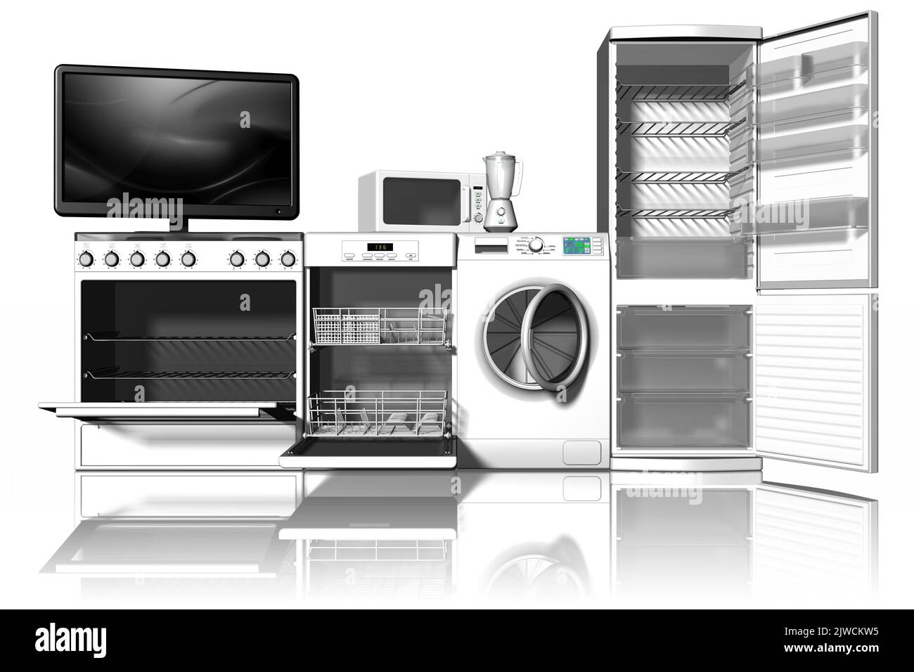 3D illustration. Modular kitchen complete with appliances Stock Photo ...