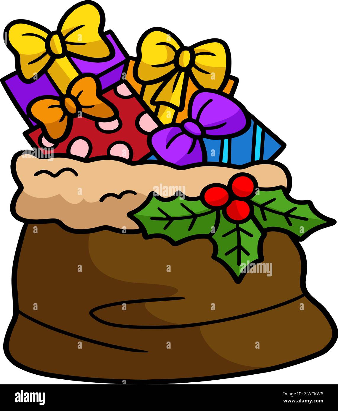 Christmas Bag Holding Gift Cartoon Colored Clipart Stock Vector Image ...