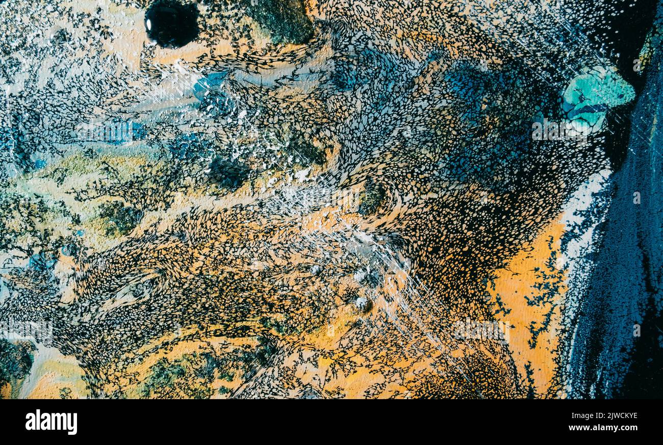 colorful acrylic ink marble texture blue yellow Stock Photo - Alamy