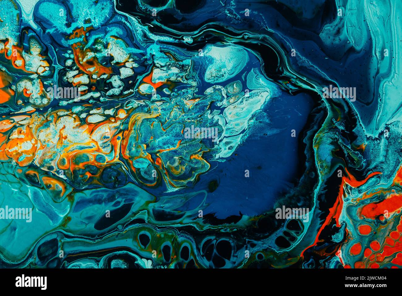 acrylic ink water marble texture blue yellow fluid Stock Photo - Alamy