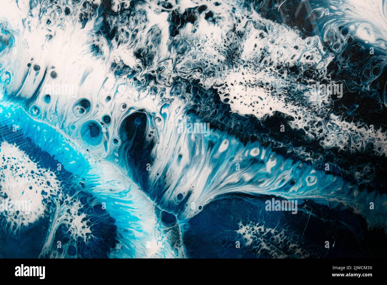 alcohol ink water marble texture blue white foam Stock Photo - Alamy