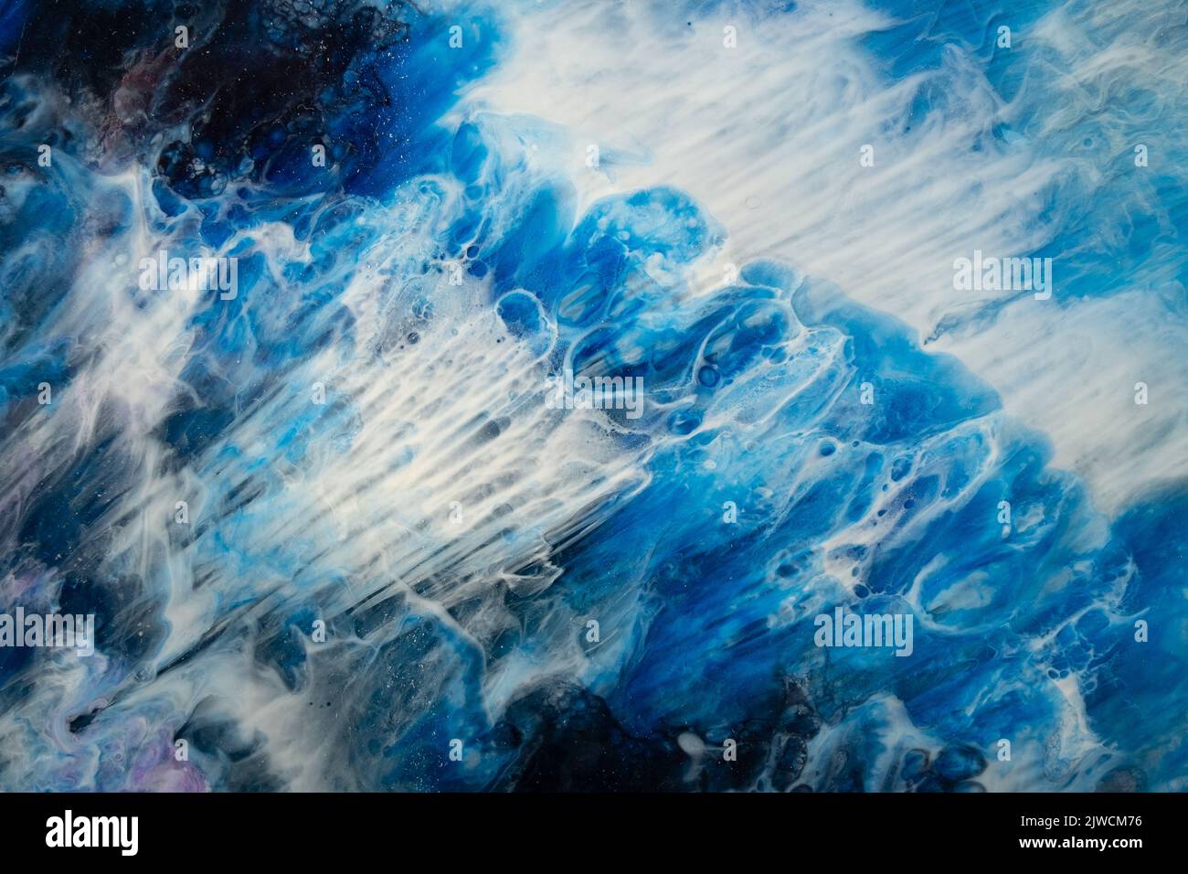 acrylic ink water marble texture blue white rays Stock Photo - Alamy