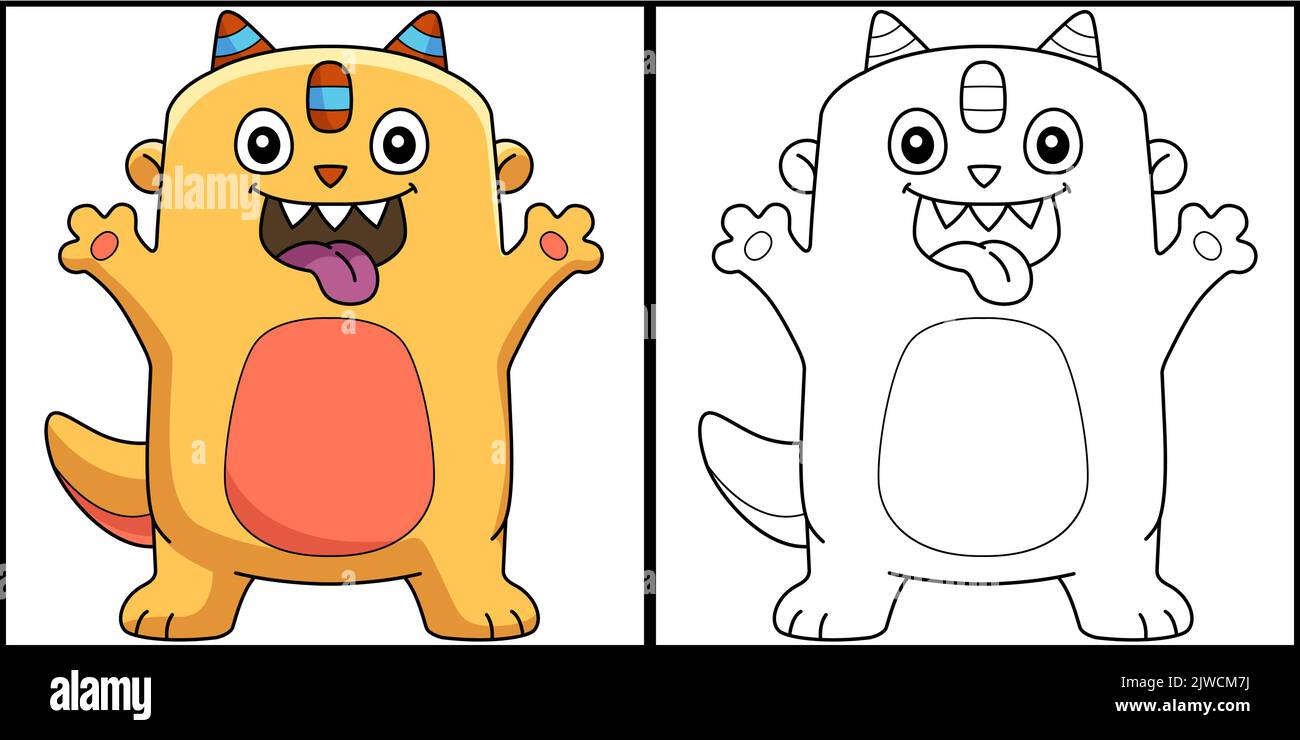Silly Monster Coloring Page Colored Illustration Stock Vector Image ...