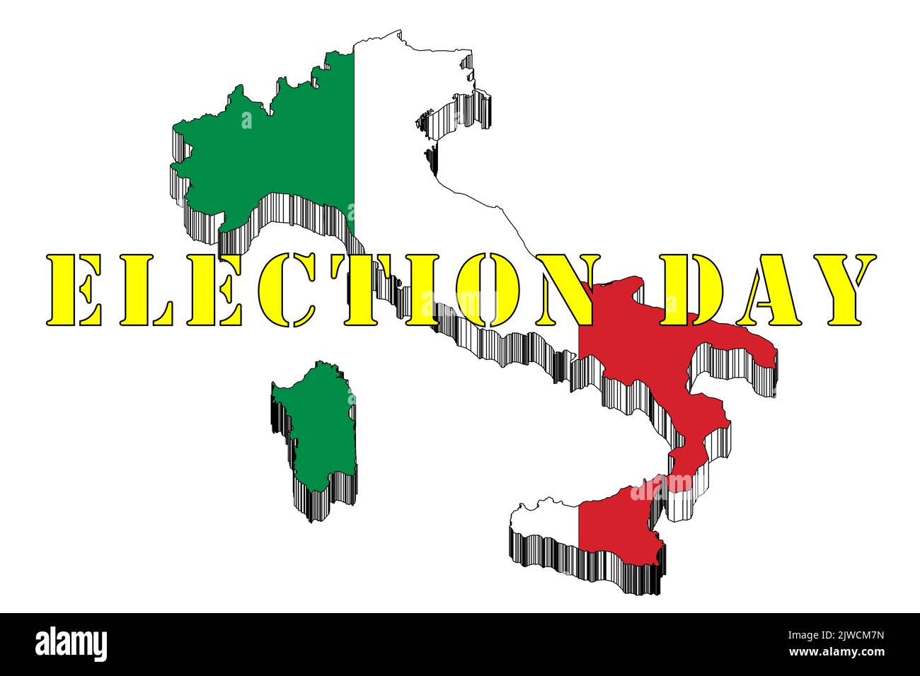 Italy: silhouette of Italy, with the colors of the flag, graphic ...
