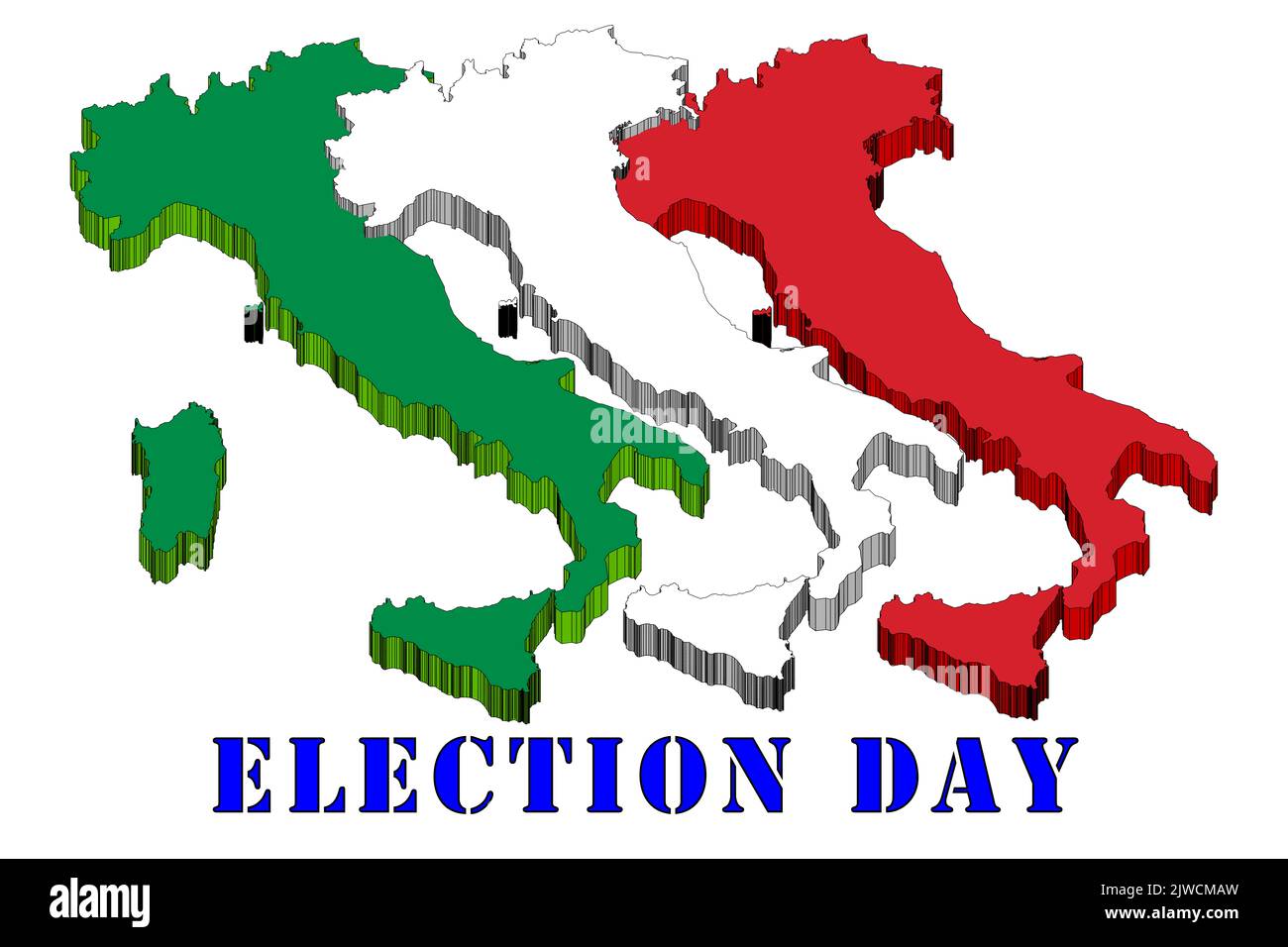 Italy: three silhouettes of Italy, with the colors of the flag, graphic ...