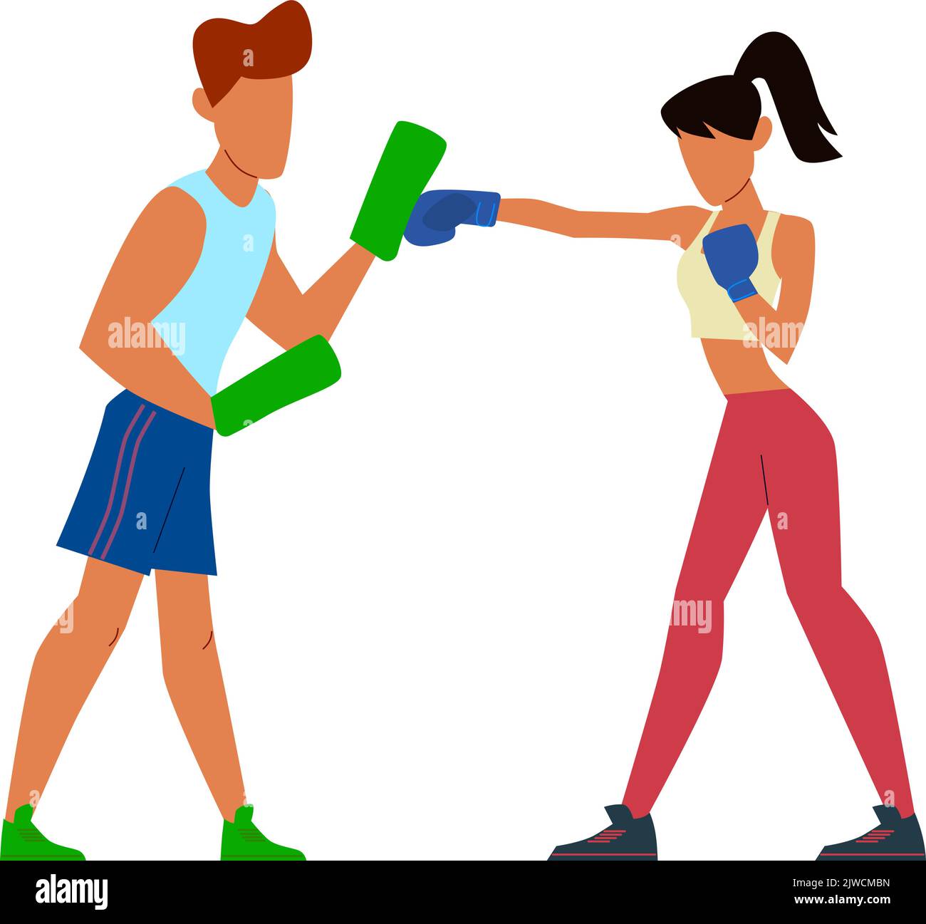 Woman boxing in gloves with combat instructor. Fight training Stock ...