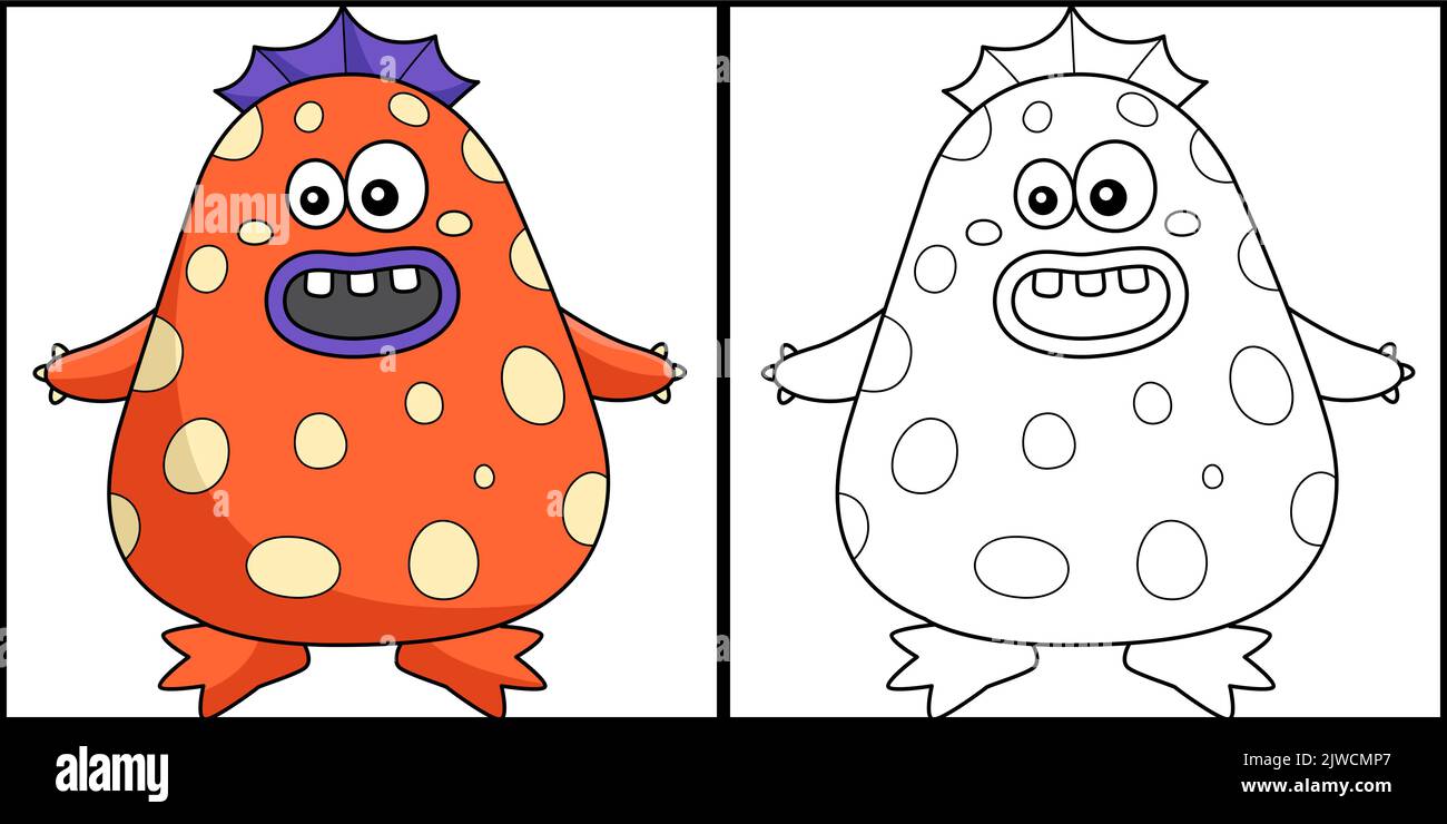 Monster Fish Coloring Page Colored Illustration Stock Vector Image ...