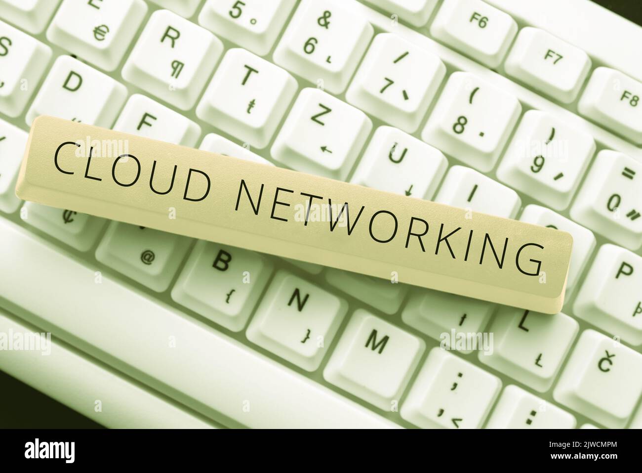 Hand writing sign Cloud Networkingis term describing access of networking resources. Business ...