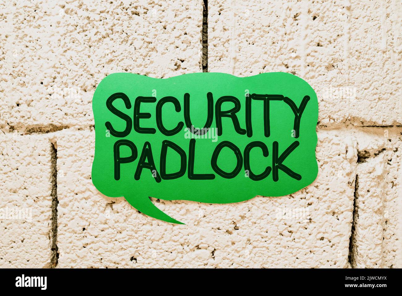 Hand writing sign Security Padlockhardened steel body and double ...