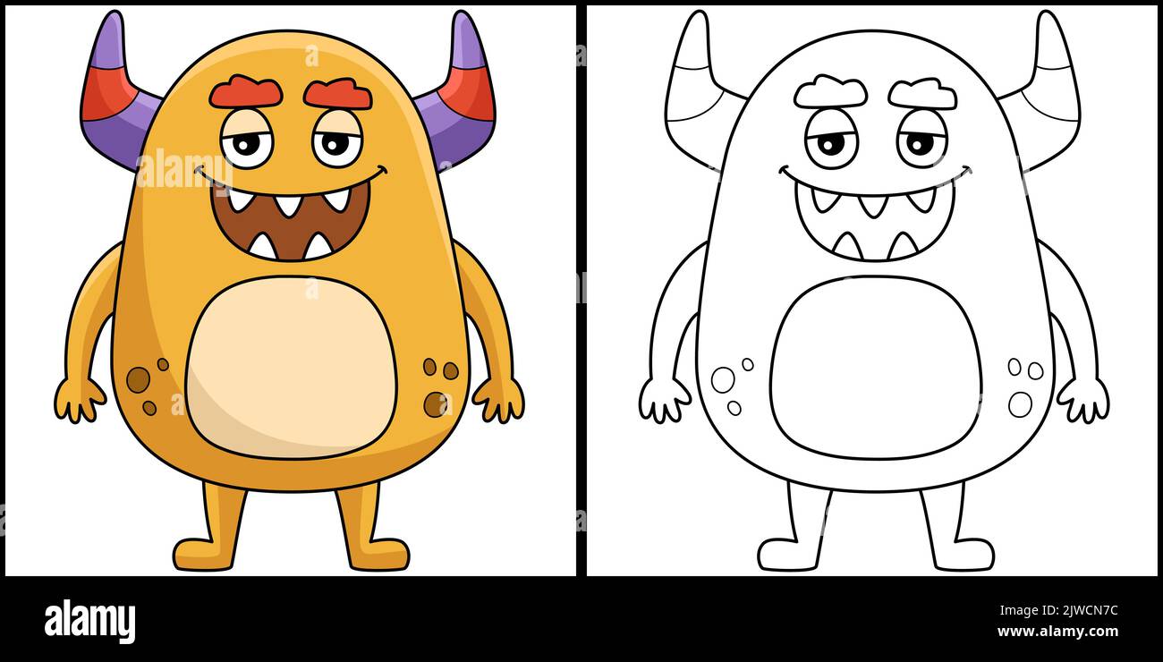 Happy Monster Coloring Page Colored Illustration Stock Vector Image ...