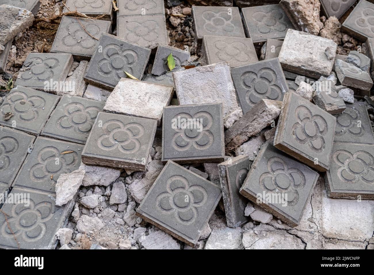Traditional tiles that pave the streets of Barcelona known as "panot de ...