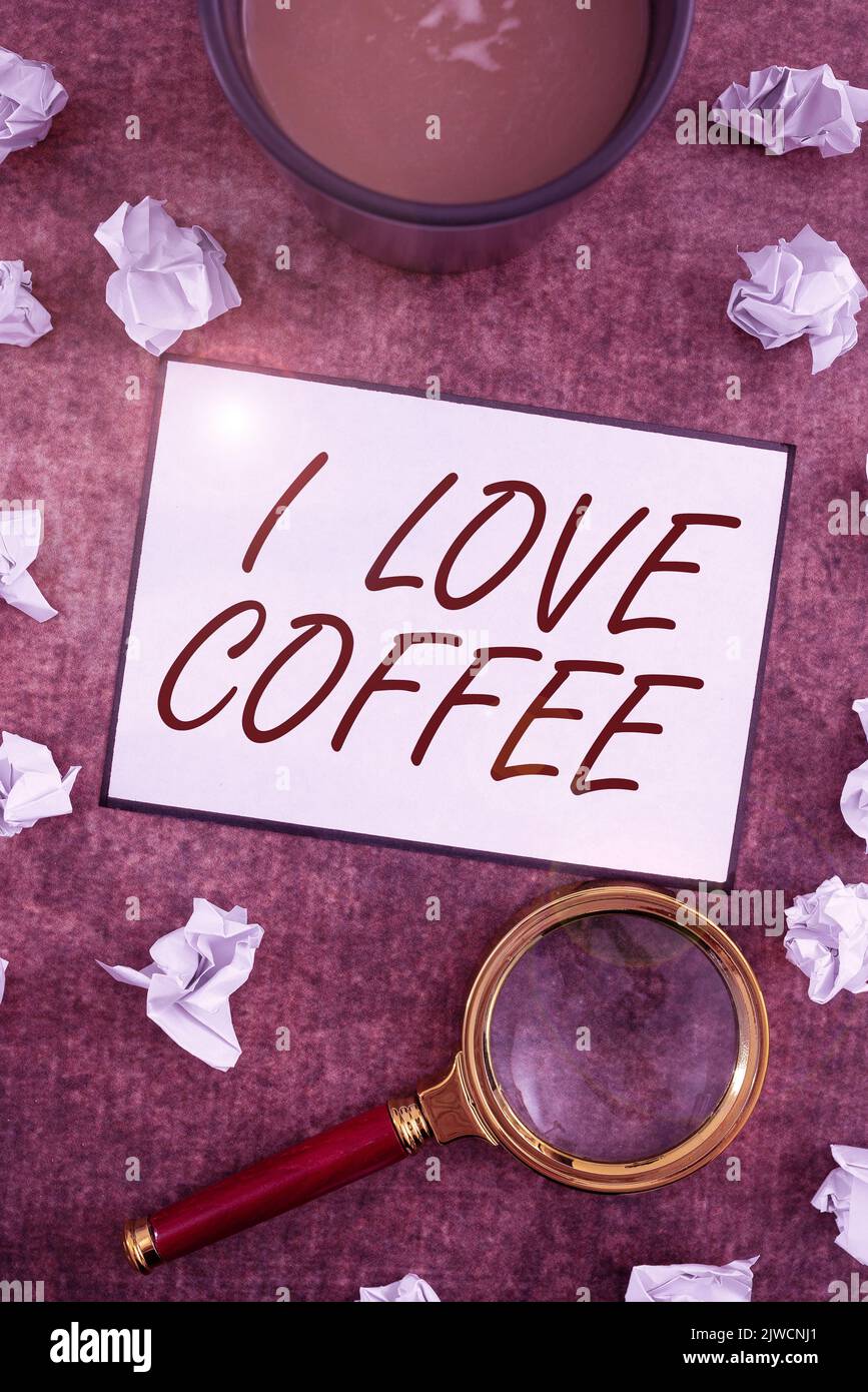 Text caption presenting I Love Coffee. Word Written on Loving affection ...