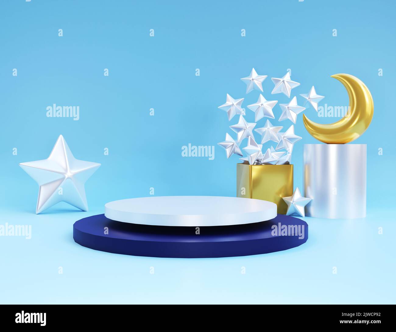 Silver podium with crescent moon and full of stars. Stand to show ...