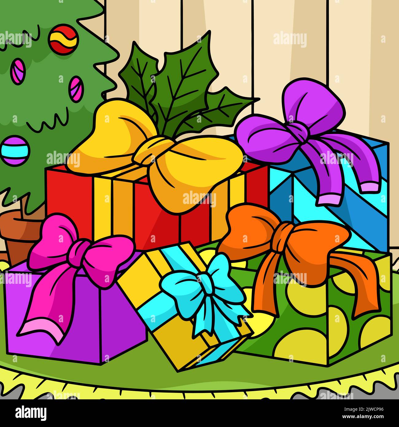 Christmas Gifts Colored Cartoon Illustration Stock Vector Image & Art ...