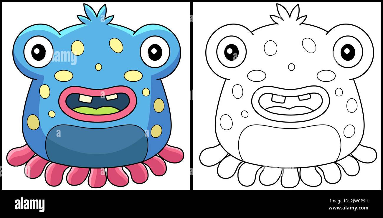 Monster Fish Coloring Page Colored Illustration Stock Vector Image ...