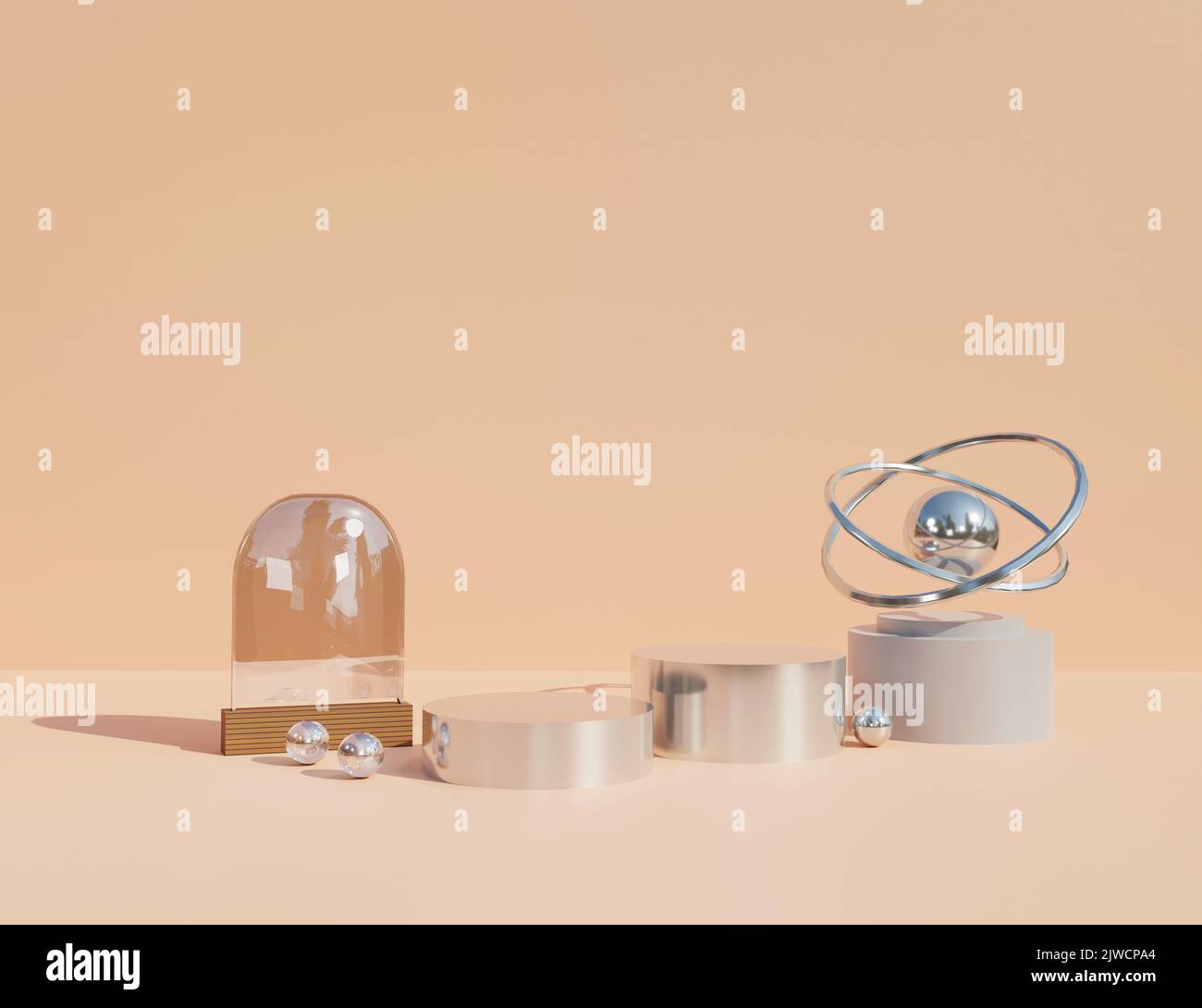 3D rendering. Abstract grey podium with spherical objects. Stand to ...