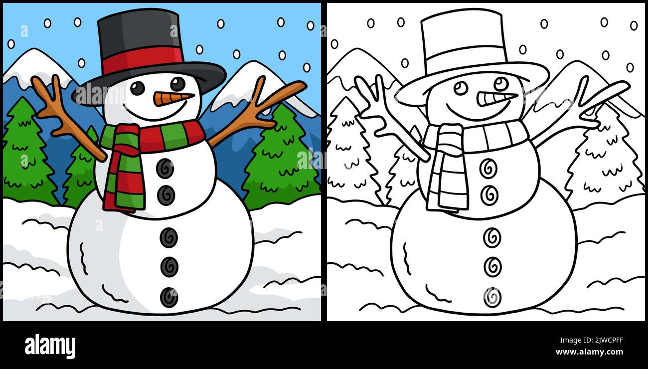 Snowman christmas coloring page Stock Vector Images - Alamy